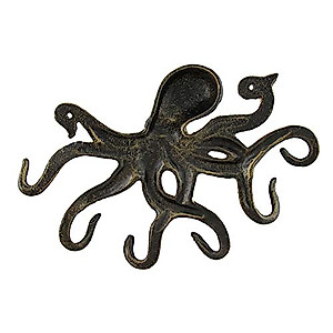 Zeckos Swimming Octopus Antique Bronze Finish Decorative Wall Hook