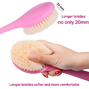 Bath Body Brush with Long Handle Back Scrub Brushes Wet or Dry Brushing Body Shower brush for women (pink)
