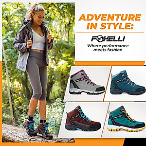 Foxelli Women’s Hiking Boots – Suede Leather Waterproof Hiking Boots for Women, Breathable, Comfortable & Lightweight Hiking Shoes Teal