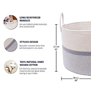 OrganiHaus Baby Hamper for Nursery 20x13, Large Toy Basket, Extra Large Basket for Blankets Living Room, Woven Laundry Basket, Large Blanket Basket Living Room, Gray Large Woven Basket