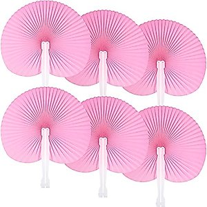Pangda 24 Pieces Round Folding Handheld Paper Fans Assortment for Party Wedding Favor Birthday Supplies (Pink)