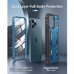 FNTCASE for iPhone 12-Pro-Max Phone Case: Military Grade Drop Proof Protection Mobile Cover with Kickstand | Matte Textured Rugged Shockproof TPU | Protective Sturdy Cases - Blue