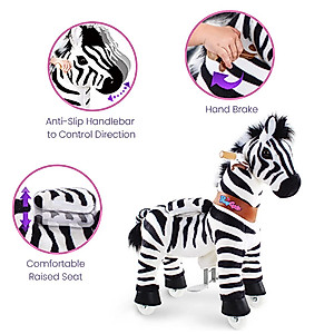 PonyCycle Ride on Zebra Boys and Girls Ride on Toys Classic Model U (with Brake/ 30" Height/Size 3 for Age 3-5) Pony Cycle Ride on Horse Plush Mechanical Animals Toys Zebra Model Ux368
