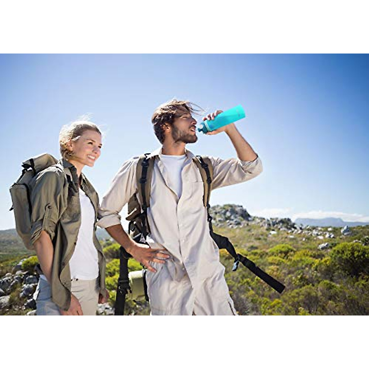 Valourgo Collapsible Water Bottle, Silicone Foldable with Leak Proof Valve BPA Free, Aqua Blue, 21 oz