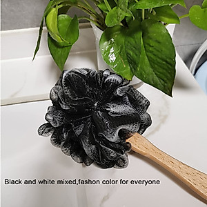 Arswin Shower Sponge Loofah Back Scrubber,Loofah on a Stick,PE Soft Mesh Loofah Body Scrubber with Wooden Handle,Bath Sponge for Women Kids (Black)