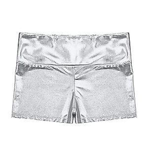 Kaerm Big Girls Metallic High Waisted Booty Shorts for Dance/Gymnastics/Sports/Party Hot Pants Silver 6