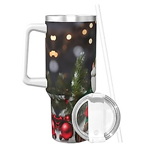 HULIBIN Christmas Traditional Gnomes Print Double Deck Stainless Steel Travel Coffee Cup With Lid 40 Oz Ice Bully Cup
