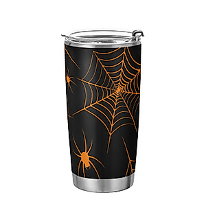 Yasala Halloween Tumbler Orange Spider Cobweb Insulated Coffee Cup Back to School Beverage Container Office Travel Mug with Straw and Lid 20oz Holiday Gift Day of The Dead Present