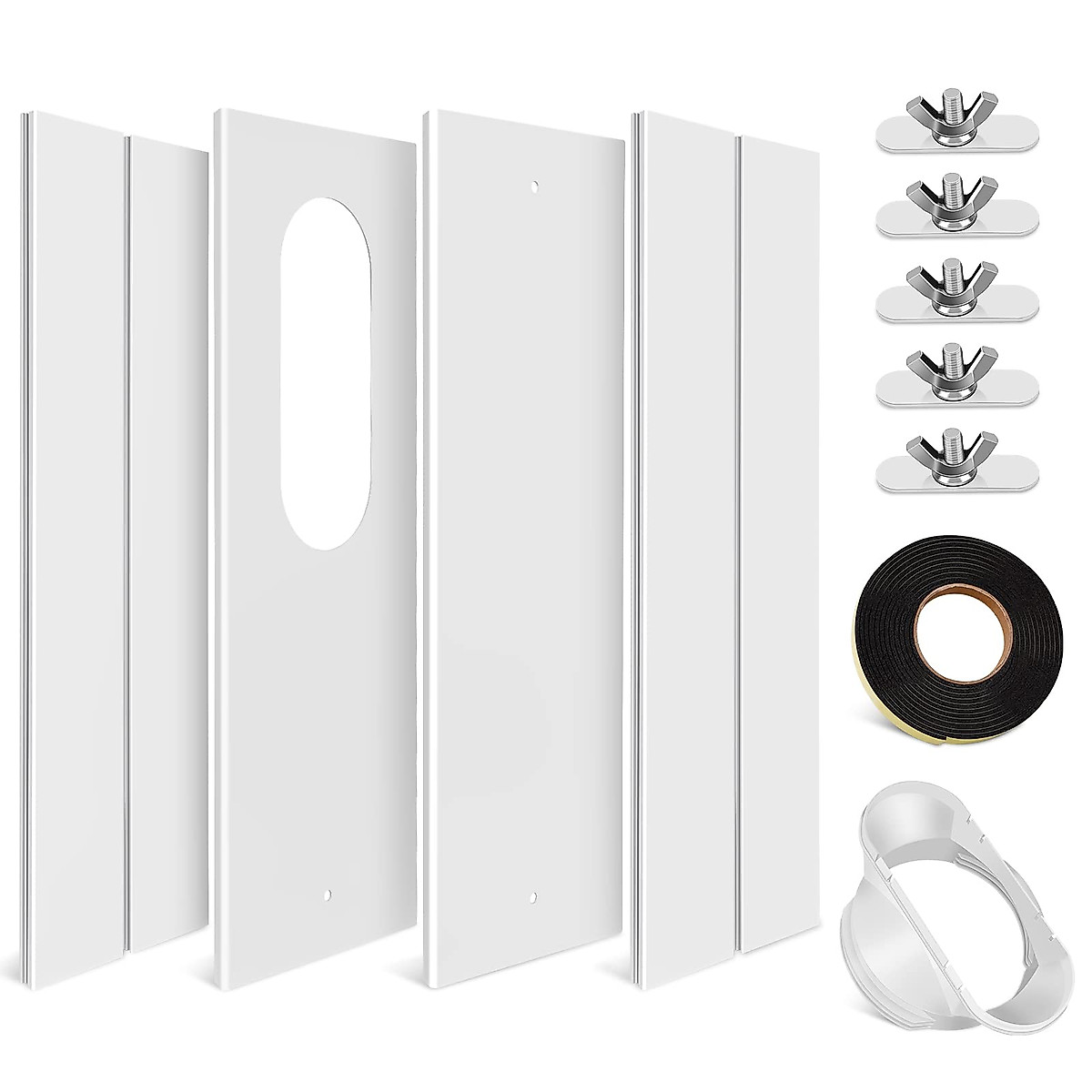 Upgraded Portable Air Conditioner Window Seal Kit, Suitable for All Exhaust Hose of 5.1 Inch/5.9 Inch, Adjustable Length AC Window Vent Kit Plates with Universal Coupler Adapter for Sliding Windows
