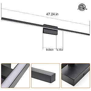 VOLISUN 48 inch Vanity Light for Bathroom, 30W Dimmable 5CCT Bathroom Light Fixture Over Mirror, Black Bathroom Vanity Light, LED Vanity Light Bar -ETL Certificated