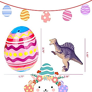 Tinabless Toys Filled Easter Eggs, Bright Colorful Eggs Prefilled with Dinosaur for Easter Theme Party Favor, Easter Eggs Hunt Event, Easter Basket, Classroom Rewards (12 Packs)