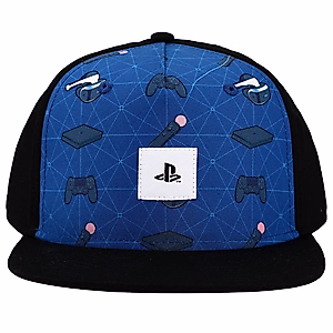 Sony Playstation Embroidered Logo Patch Gaming Icons Youth Flat Bill Hat Multicolored