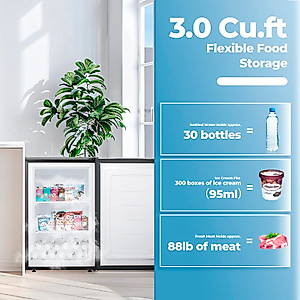 Electactic 3.0 Cu.ft Upright Freezer, Small Mini Freezer with Adjustable Thermostat, Removable Shelves, Reversible Single Door, for Bedroom/Home/Dorms/Apartment (Stainless Steel)