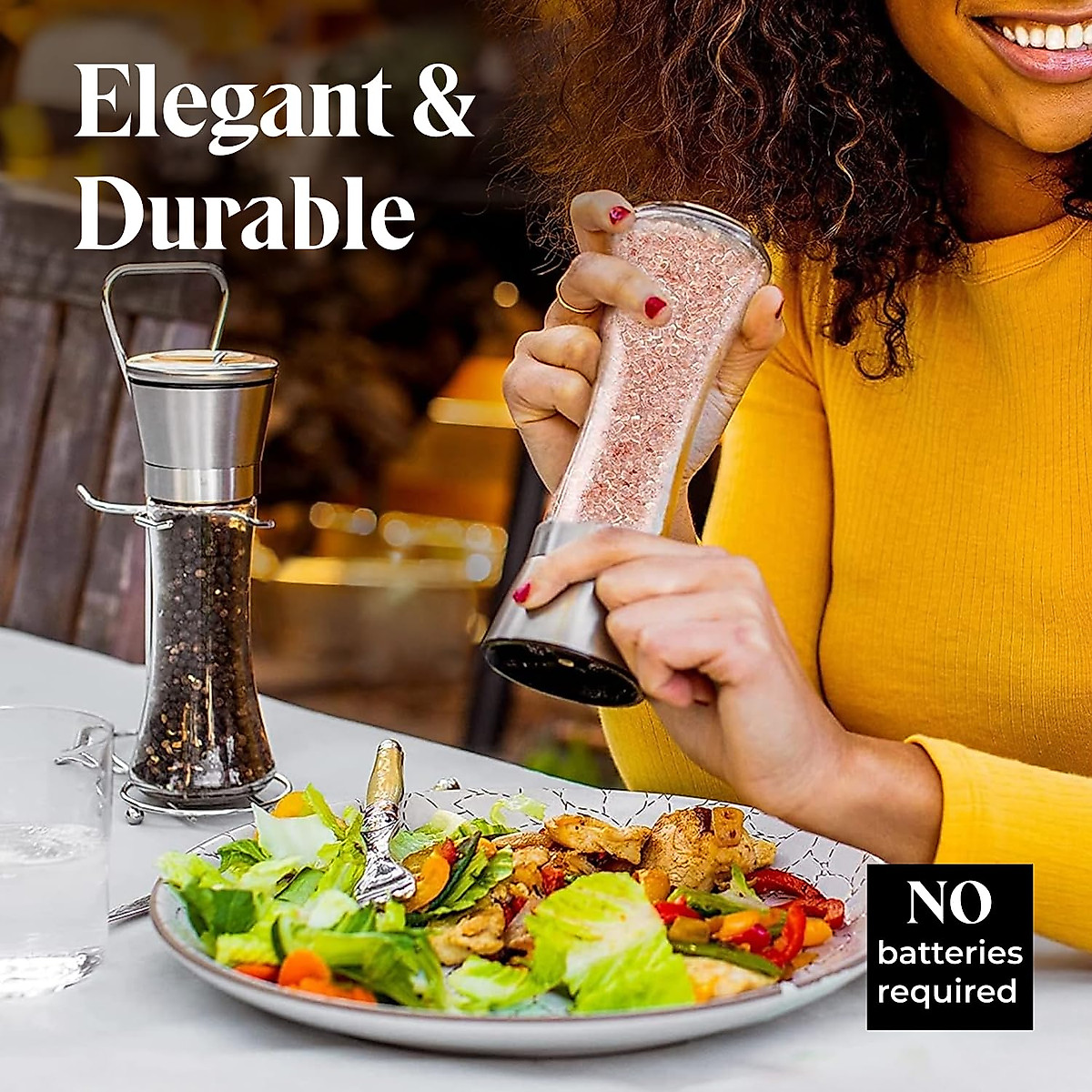 Willow & Everett Salt and Pepper Grinder Set - Stainless Steel Refillable Salt & Peppercorn Shakers