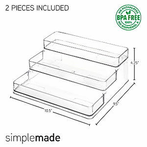 SIMPLEMADE Clear Spice Rack - 2 Pack Three-Tiered Shelf, Countertop, and Cabinet Storage and Spice Organizer for Kitchen, Bathroom, Bedroom, and Office, Home Storage and Organization Solutions