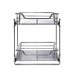 Household Essentials Glidez Slide Out Cabinet Organizer, 14.5” Wide, Durable Chrome-Plated Steel Frame, Dual Baskets and Smooth Glides, Heavy-Duty and Space-Optimizing, Simple Assembly and Installation, Chrome