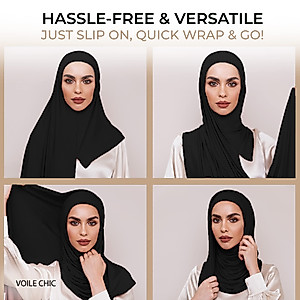 VOILE CHIC Instant Hijab Scarf For Women - Premium Jersey Head Scarf Wrap - Black