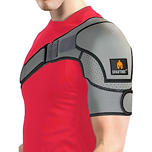 Sparthos Shoulder Brace - Support and Compression Sleeve for Torn Rotator Cuff, AC Joint Pain Relief - Arm Immobilizer Wrap, Ice Pack Pocket, Stability Strap, Dislocated Sholder - for Men and Women