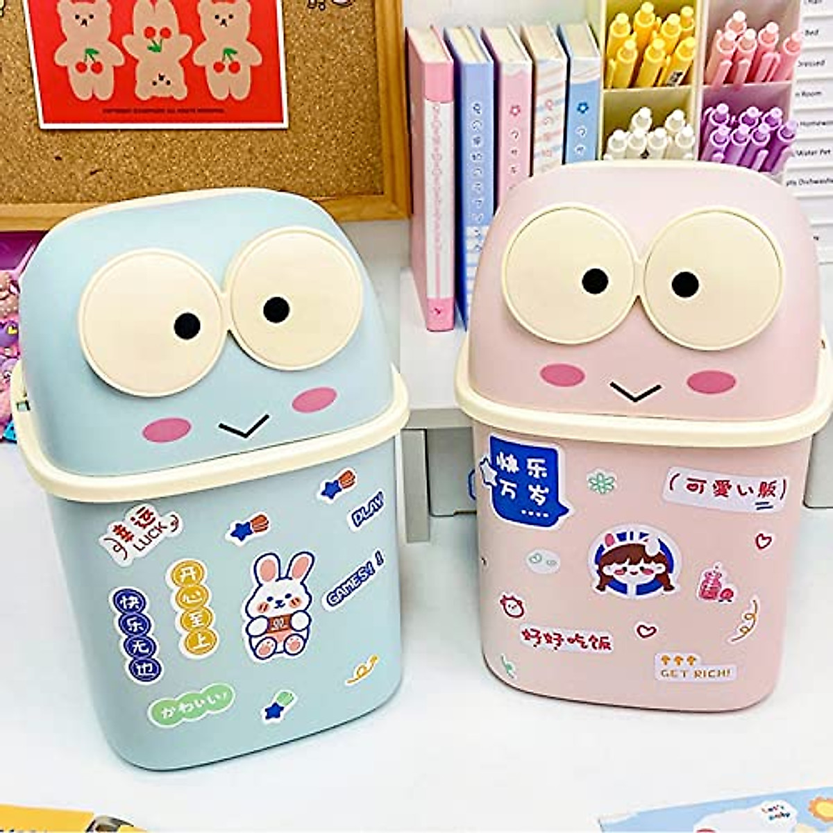 Benshukam Mini Frog Desktop Trash Can Cute Small Trash Can with Lid Flip Trash Can for Bathrooms, Kitchens, Offices, Waste Basket for Dressing Table(Pink)