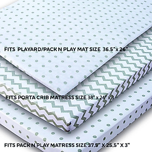 Ely's & Co. Kid's Waterproof Pack n Play Portable Mini Crib Sheet with Mattress Pad Cover Protection, White and Grey Chevron and Polka Dots (2 Pack)