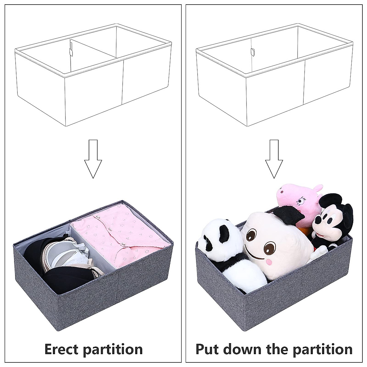 iwill CREATE PRO 2 PCS Drawer Organizer Cubes, Drawer Storage Baskets for Bedroom, Living Room, Shelves, Closet, Black Gray