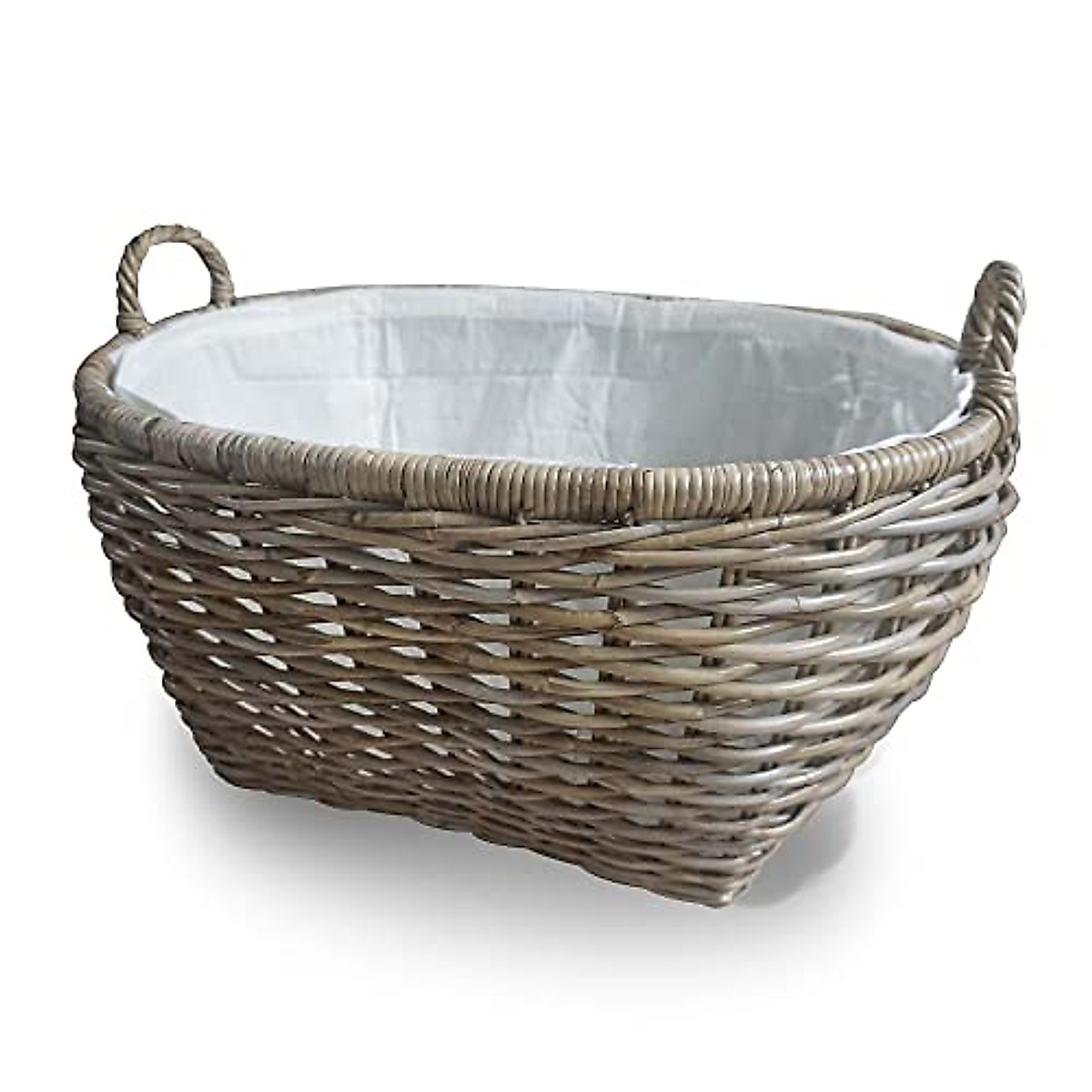 The Basket Lady Oval Kubu Wicker Laundry Basket, 25 in L x 19 in W x 14 in H, Serene Grey