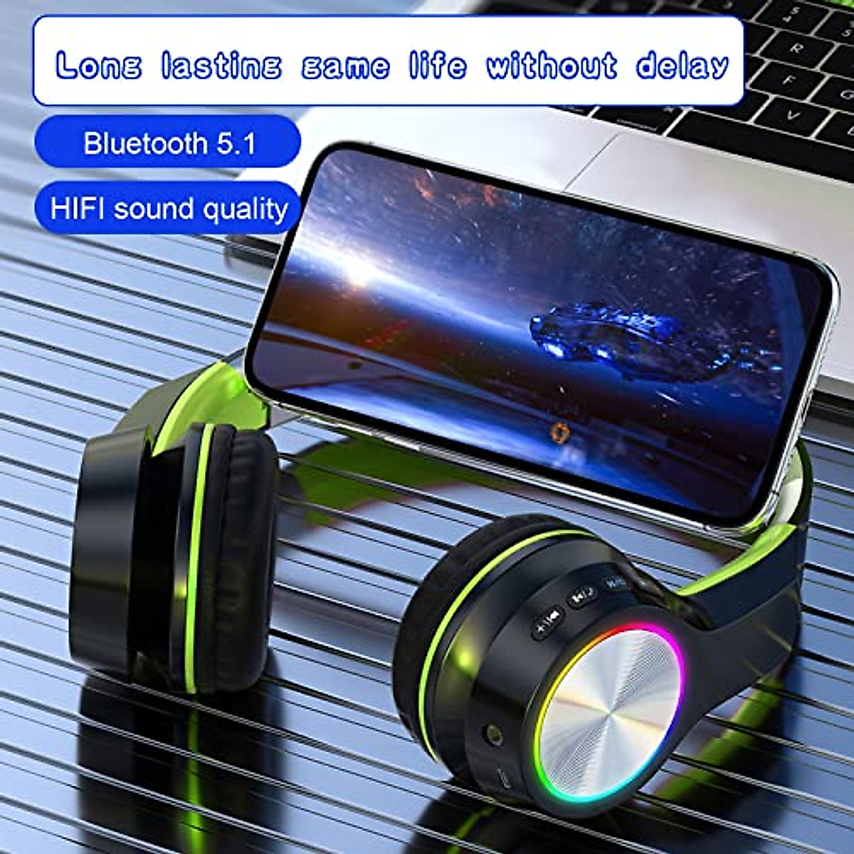 Bluetooth Headphones Noise Canceling Wireless Light Bluetooth Headset Foldable Lightweight Over Ear Earphones Built-in Mic HiFi Stereo Deep Bass Headphones with Memory Foam Ear Cups