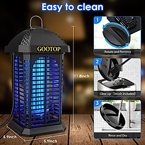 GOOTOP Bug Zapper Outdoor, Electric Mosquito Zapper, Fly Traps, Fly Zapper, Mosquito Killer Indoor 3 Prong Plug, 90-130V, ABS Plastic Outer