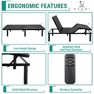 Deep Sleep Enabling Serenity Adjustable Bed Frame Split King, Head & Foot Incline, 7 Adjustable Positions, Wireless Remote, Compact, Zero Gravity Lounge Bed, Electric Bed Base, Easy Assembly - Black