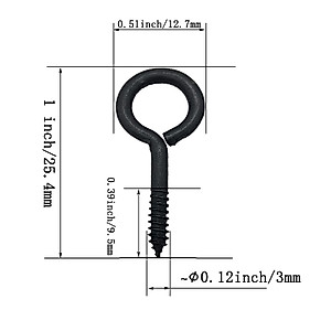 Screw Eyes, 1 Inch Metal Eye Hook, Zinc Plated Self Tapping Screw Hooks Ring, Eyelet Screws Black 120 Pcs