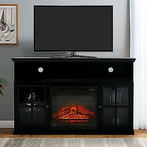 Sophia & Willia Home Electric Fireplace Heater Cabinet with 18" Insert Fireplace 1400W/4780 BTU, Living Room Media Entertainment Center TV Stand to 55" TV, Black