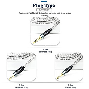 GUCraftsman 5N OFC Silver Plating+Graphene Mixed Braid Earphone Replacement Cables for AKG N30 N40 N5005 (3.5mm Stereo Plug)