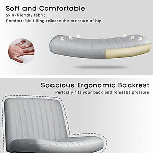 PUKAMI Criss Cross Chair with Wheels,Fabric Padded Armless Cross Legged Office Desk Chair for Home Office,Modern Swivel Height Adjustable Wide Seat Computer Task Vanity Chair(Grey)