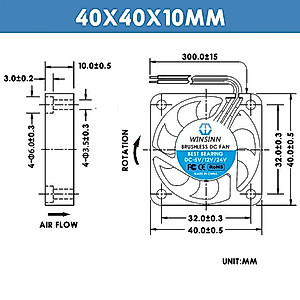 WINSINN 40mm Fan 5V, 3D Printer Micro 5 Volt Fans 4010 Hydraulic Bearing, Brushless Cooling 40mmx10mm 2PIN (Pack of 5Pcs)