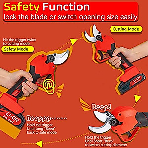 Rokrou Electric Pruning Shears For Gardening Cordless Tree Pruner 1.57" (40mm) Cutting Diameter With 2 Pack 21V Rechargeable Battery & Replacement Blade Set Red