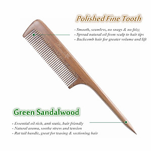 Breezelike Hair Combs - Sandalwood Fine Tooth Comb - No static Natural Aroma Wooden Tail Comb for Women