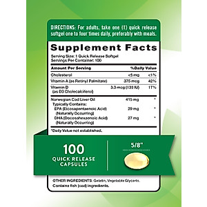 Nature's Truth Norwegian Cod Liver Oil | 100 Softgels | with EPA & DHA | Non-GMO, Gluten Free Supplement