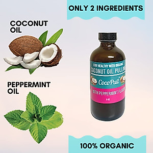 CocoPull - Organic Oil Pulling with Coconut Oil and Peppermint Oil for Healthy Teeth and Gums and Bad Breath Remedy. Natural Teeth Whitening (8 Ounces)