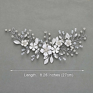 Unicra Silver Bride Wedding Hair Vine Flower Bridal Hair Piece Rhinestone Hair Accessories Crystal Headpieces Jewelry for Women and Girls