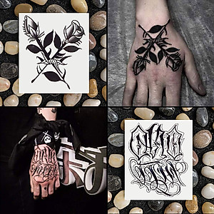Oottati Waterproof 9 Sheets Back of Hand Fake Temporary Tattoo Stickers - Black Gothic Flower Rose
