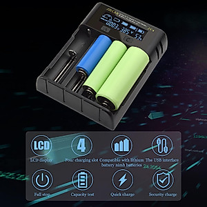 JIECAN LCD Universal Battery Charger, 4 Bay AA AAA Battery Charger,USB High-Speed Charging, Independent Slots, Smart Fast Charging Battery Charger for 3.7V Ni-MH Ni-CD AA AAA Rechargeable Batteries