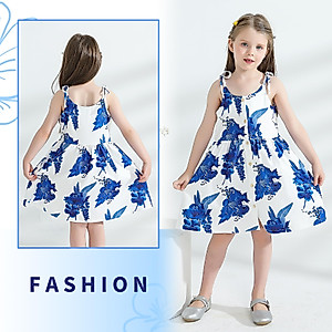 YOUNGER TREE 1-5T Toddler Kids Girls Summer Dress Sling Blue Floral Casual Dress Pattern Girls Party Dress Sleeveless (2-3T, Blue flora strap dress, 2_years)