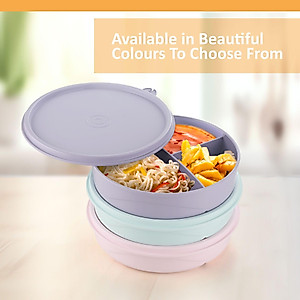 Snack Containers 3-Pack – 3-Compartment Round Snack Containers for Kids and Adults – Stackable Food Storage Containers with Lids – BPA-Free Dishwasher-Safe Snack Boxes for Kids Single Serving