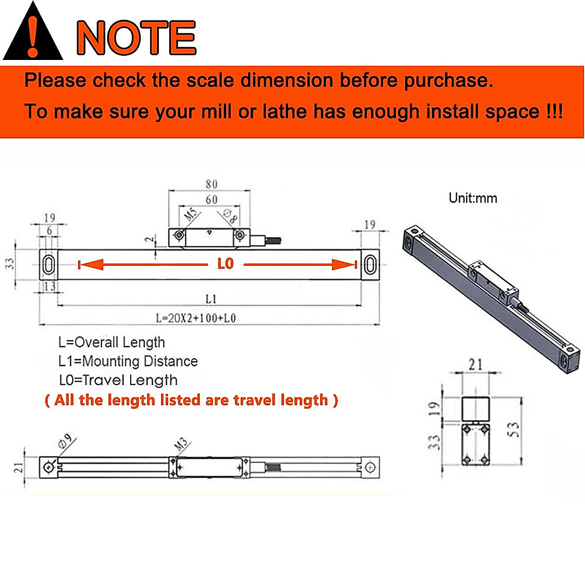 Digital Readout 5um Linear Scale 900mm Travel Length 36" Match DRO 2/3 Axis for CNC Milling Drill EMD Machine, DHL Ship, 4-7 Business Days