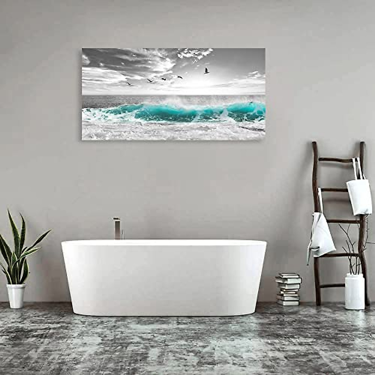 Large Ocean Waves Canvas Wall Art for Living Room Wall Decor Teal Blue Sea Beach Wave Wall Art Prints Artwork Sea Birds Canvas Pictures for Bedroom Home Office Wall Decorations Ready to Hang 30" X 60"