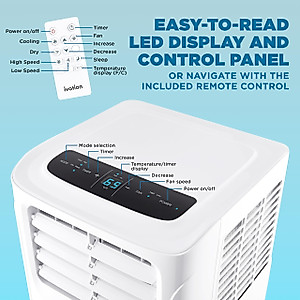 Ivation 9000 BTU Compact Portable Air Conditioner, Smallest AC Unit with Powerful Cooling, Multi-Speed Fan, Dehumidifier, Sleep Mode, Built-In Timer, Remote Control, Washable Filter, Wheels & Handle