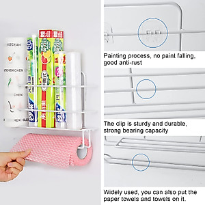 Cabinet Door Wall Mount Wrap Organizer Rack with 2 Rods, No Drilling, Multi-Purpose Kitchen Door Organizer Storage for Cutting Board, Aluminum Foil, Plastic Wrap (White)