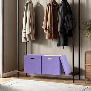 ORGMASTER Stackable Fabric Storage Bins with Lids, 13 x 13 Storage Cubes, Collapsible Bins Cube Storage Organizer Boxes Containers Baskets for Home, Office, Closet, Shelves, 4-Pack, Purple