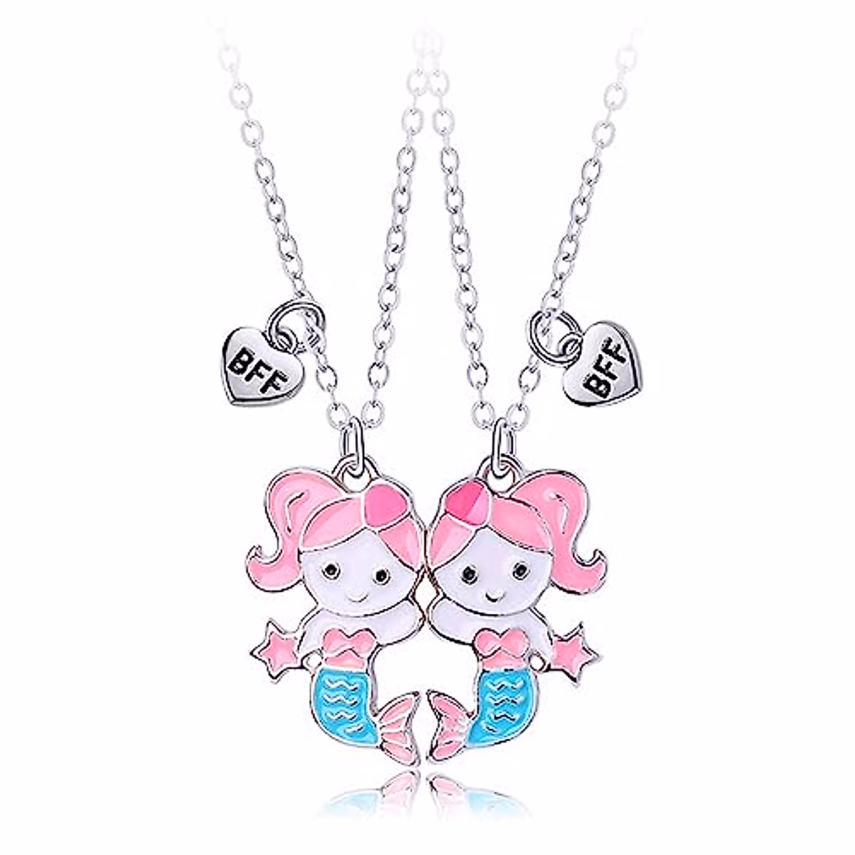 Lezmoii Friendship Necklace Best Friend Necklace Matching Magnetic Mermaid BFF Necklace for 2 Girls Friendship Gifts (Mermaid Silver)