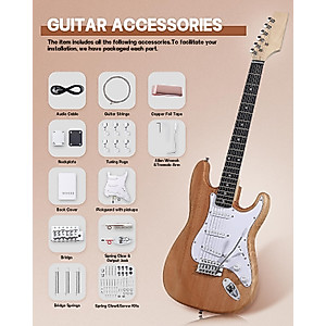 Leo Jaymz DIY ST Style Electric Guitar Kits with Mahogany Body and Maple Neck - Ebony Fingerboard and All Components Included (ST)